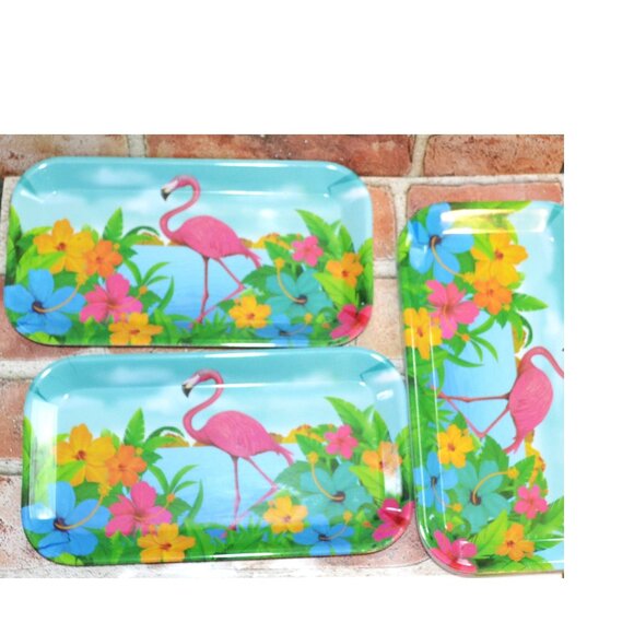 Dining | Set Of 6 Melamine Trays Pink Flamingo And Flowers Party ...